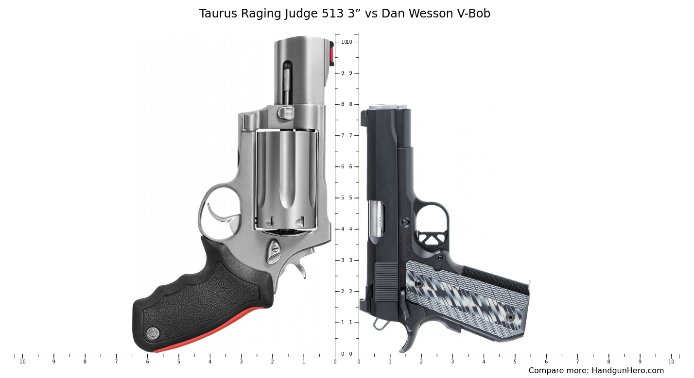 Taurus Raging Judge 513 3” vs Dan Wesson V-Bob size comparison | Handgun Hero