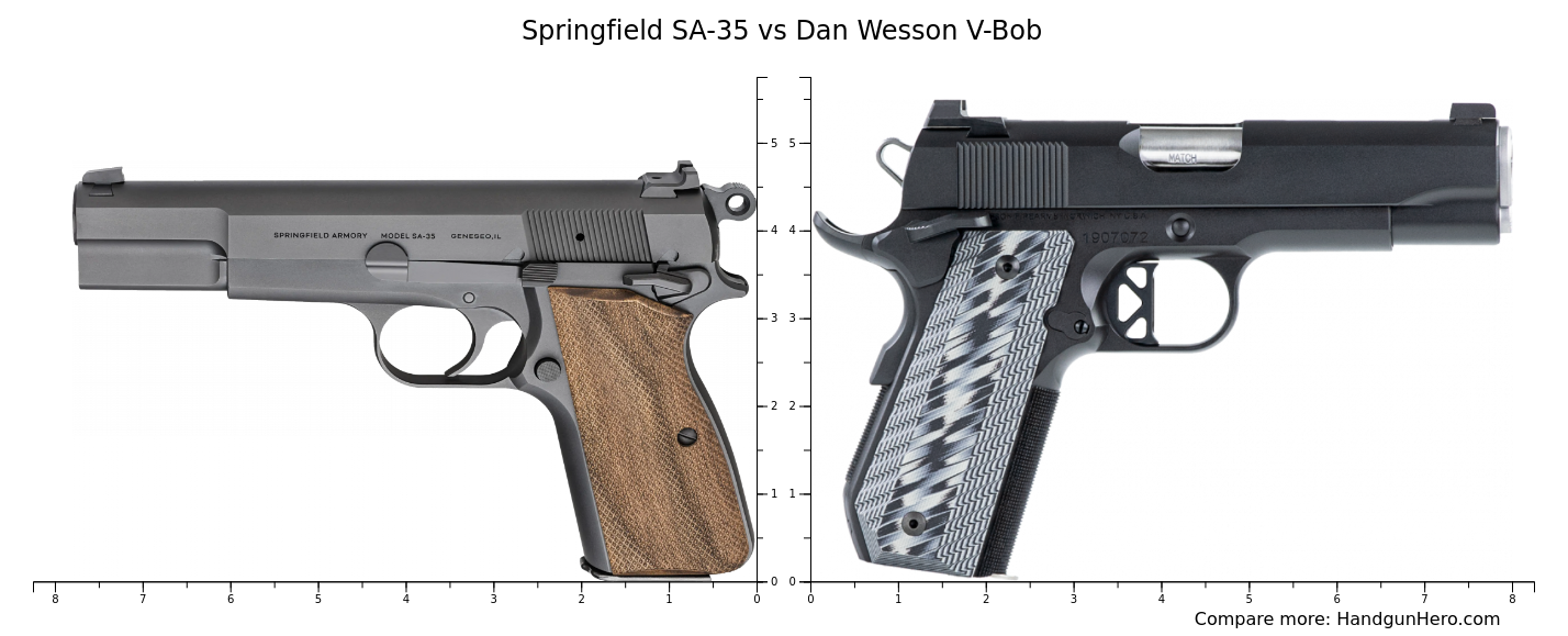 Springfield SA-35 vs Dan Wesson V-Bob size comparison | Handgun Hero