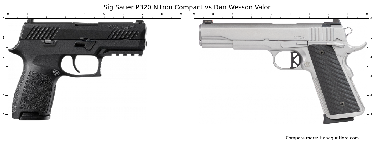 Sig Sauer P320 Nitron Compact vs Dan Wesson Valor size comparison | Handgun Hero