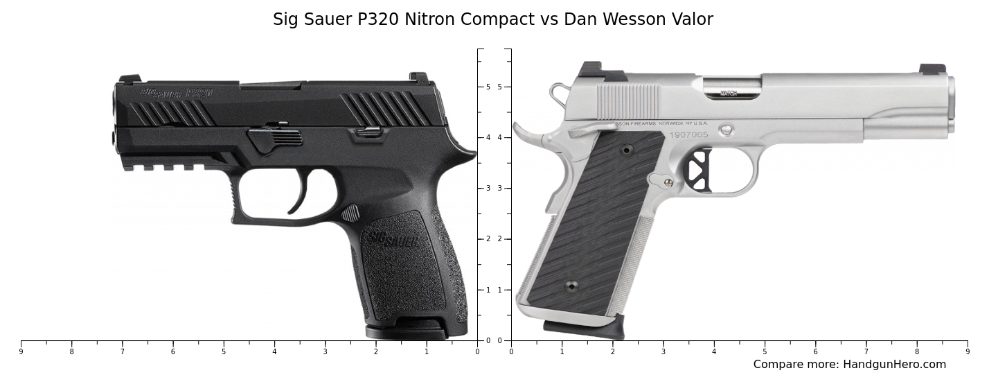 Sig Sauer P320 Nitron Compact vs Dan Wesson Valor size comparison | Handgun Hero