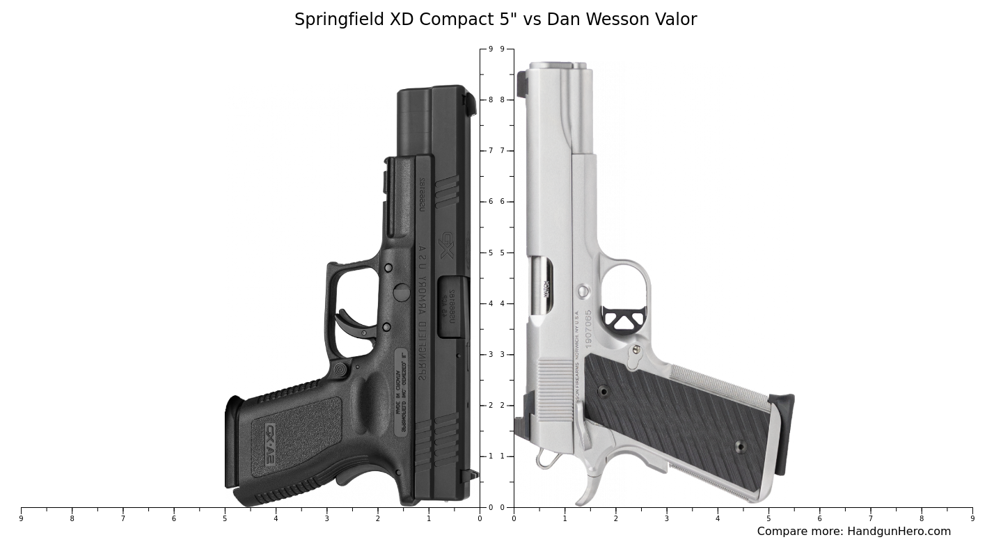 Springfield XD Compact 5" vs Dan Wesson Valor size comparison | Handgun ...