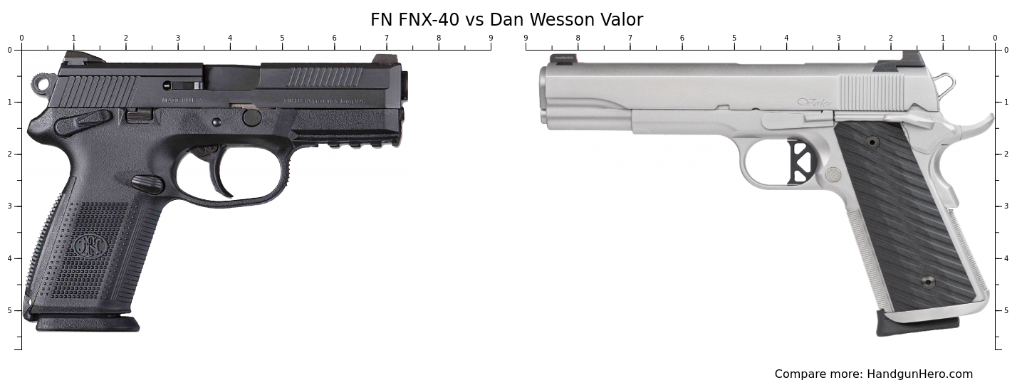 FN FNX-40 vs Dan Wesson Valor size comparison | Handgun Hero