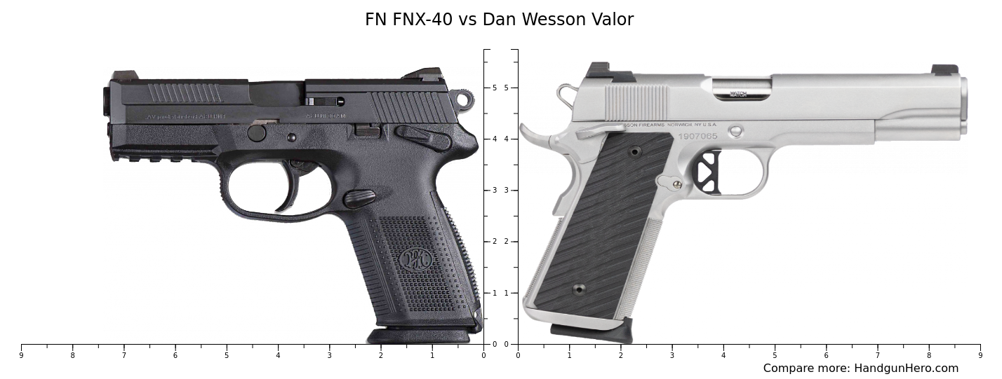 FN FNX-40 vs Dan Wesson Valor size comparison | Handgun Hero