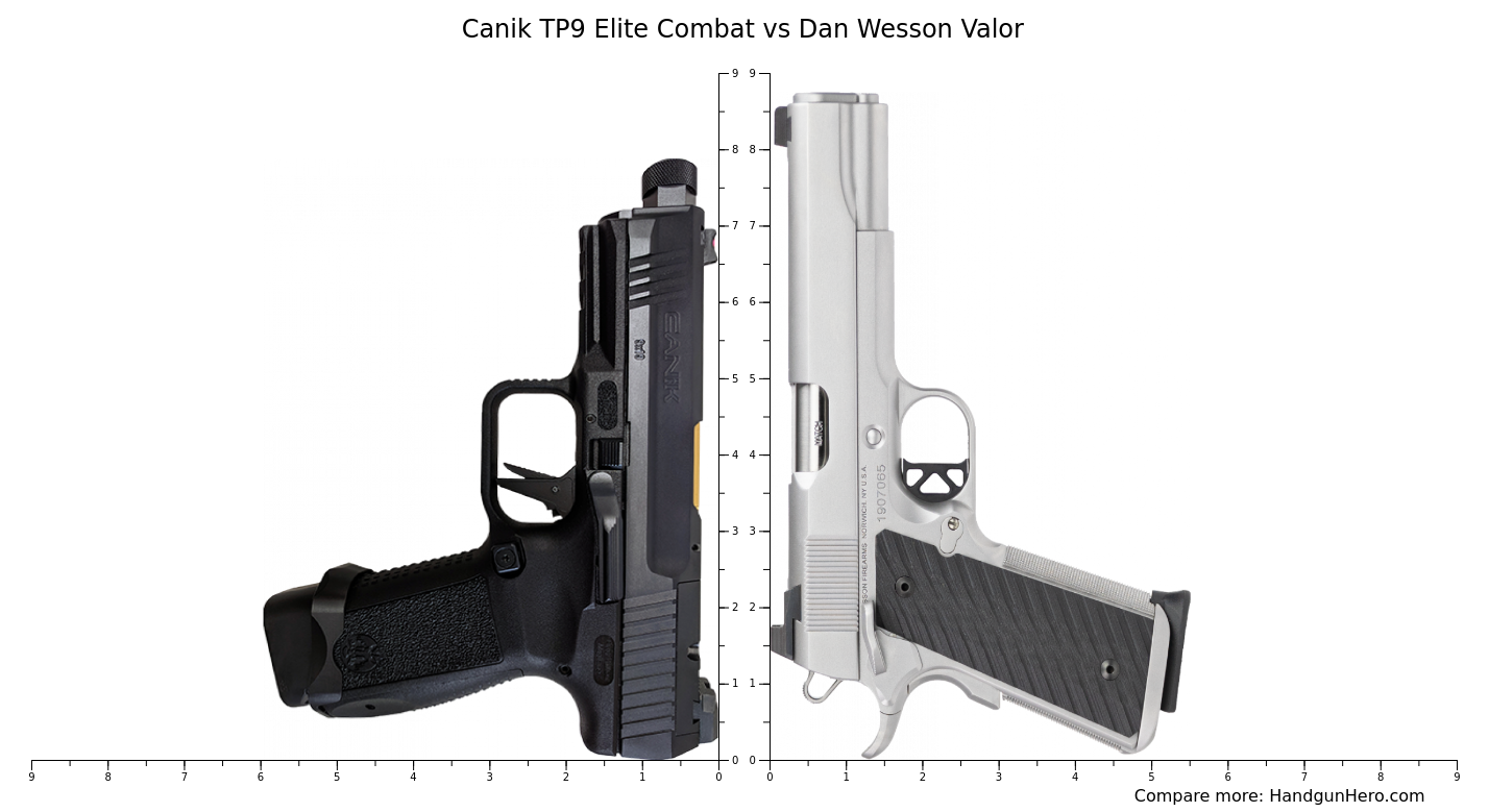 Canik TP9 Elite Combat vs Dan Wesson Valor size comparison | Handgun Hero