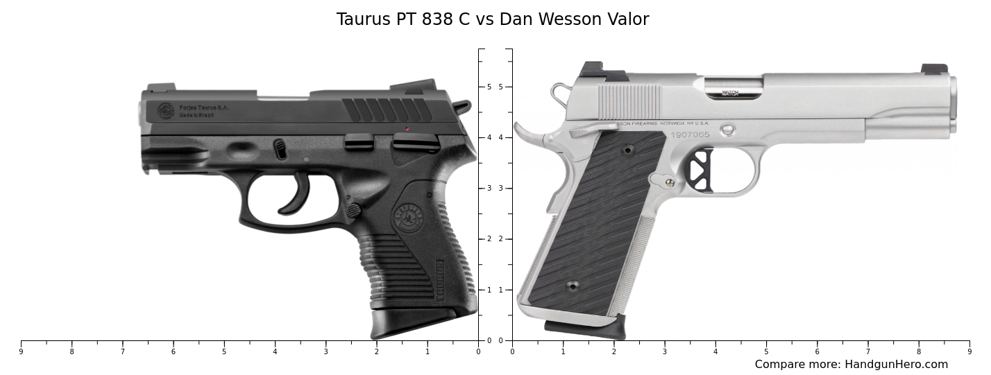 Taurus PT 838 C vs Dan Wesson Valor size comparison | Handgun Hero
