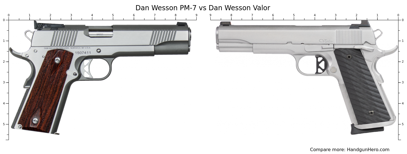 Dan Wesson PM-7 vs Dan Wesson Valor size comparison | Handgun Hero