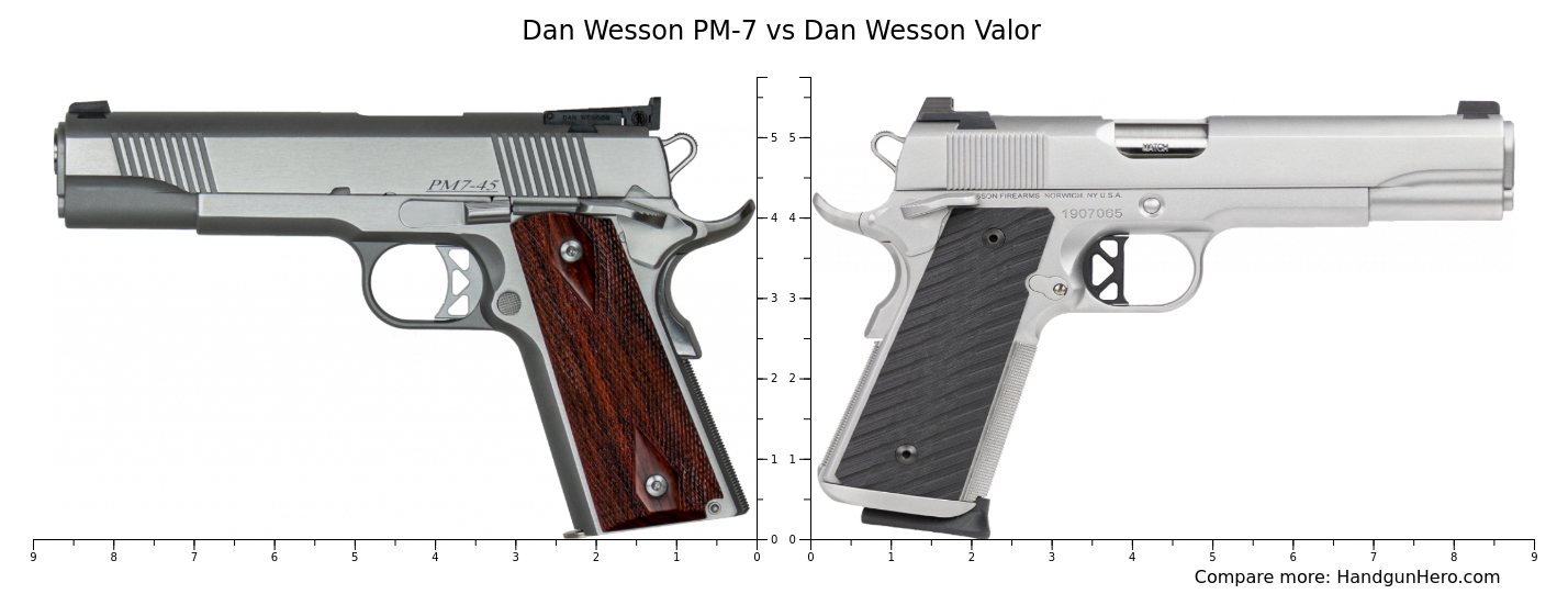 Dan Wesson PM-7 vs Dan Wesson Valor size comparison | Handgun Hero