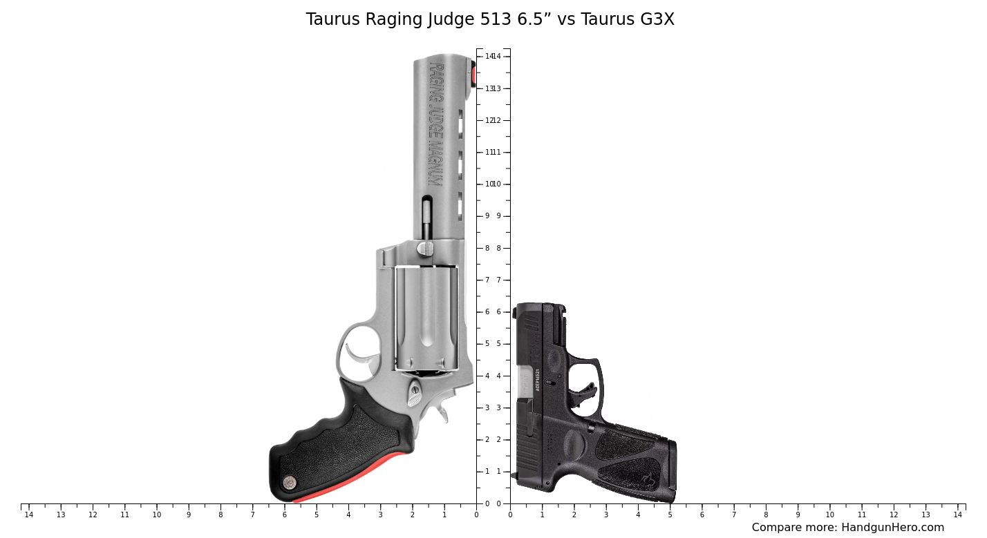 Taurus Raging Judge 513 6.5” vs Taurus G3X size comparison | Handgun Hero