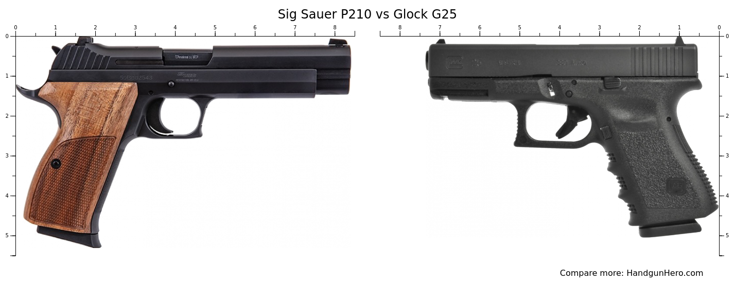 Sig Sauer P210 vs Glock G25 size comparison | Handgun Hero