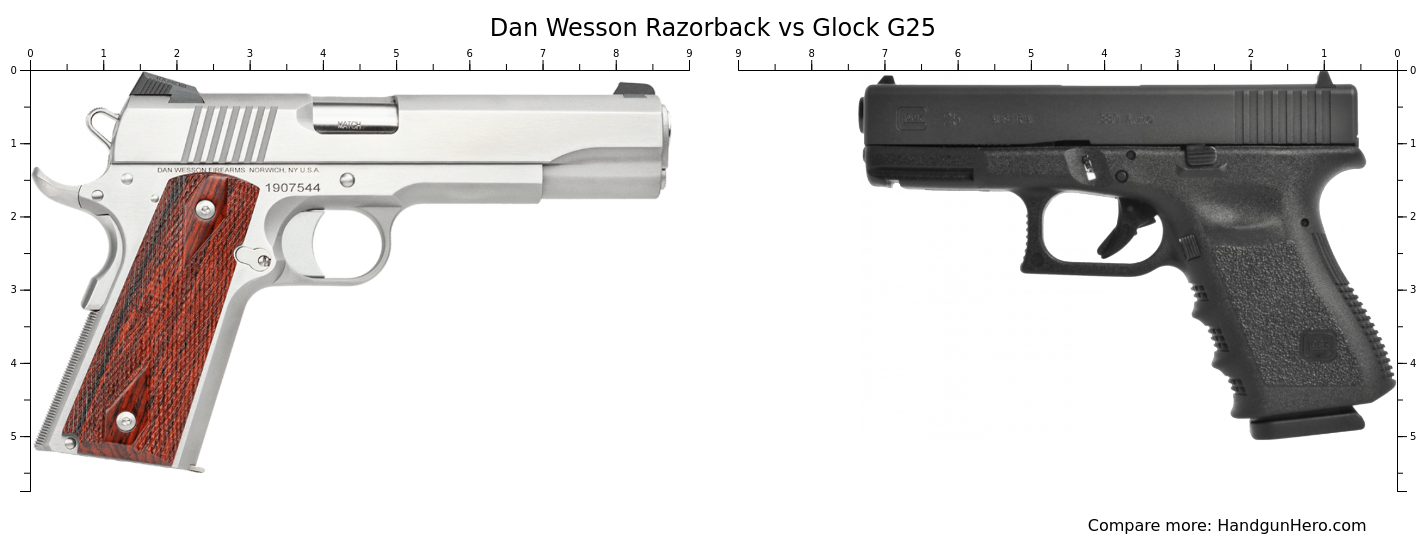 Dan Wesson Razorback vs Glock G25 size comparison | Handgun Hero