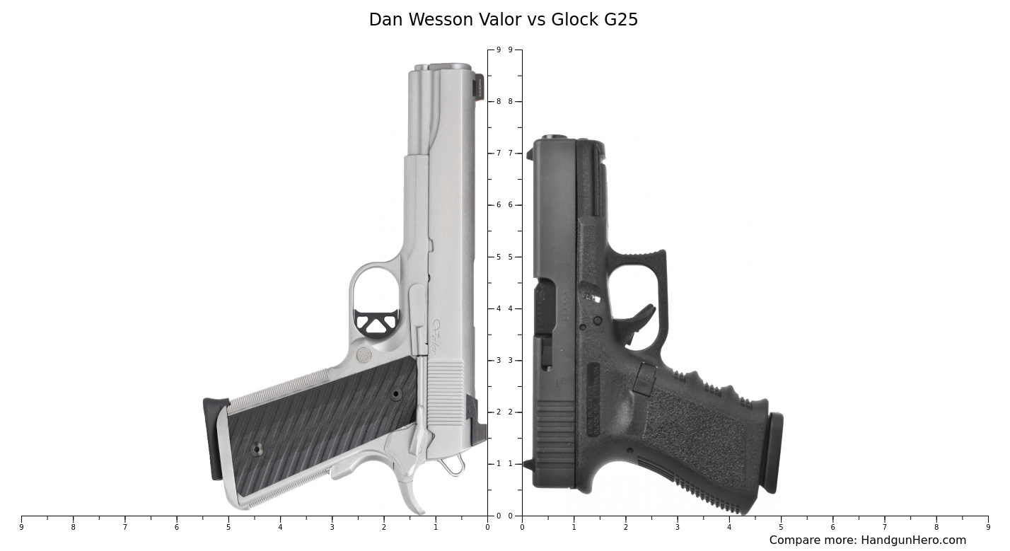 Dan Wesson Valor vs Glock G25 size comparison | Handgun Hero