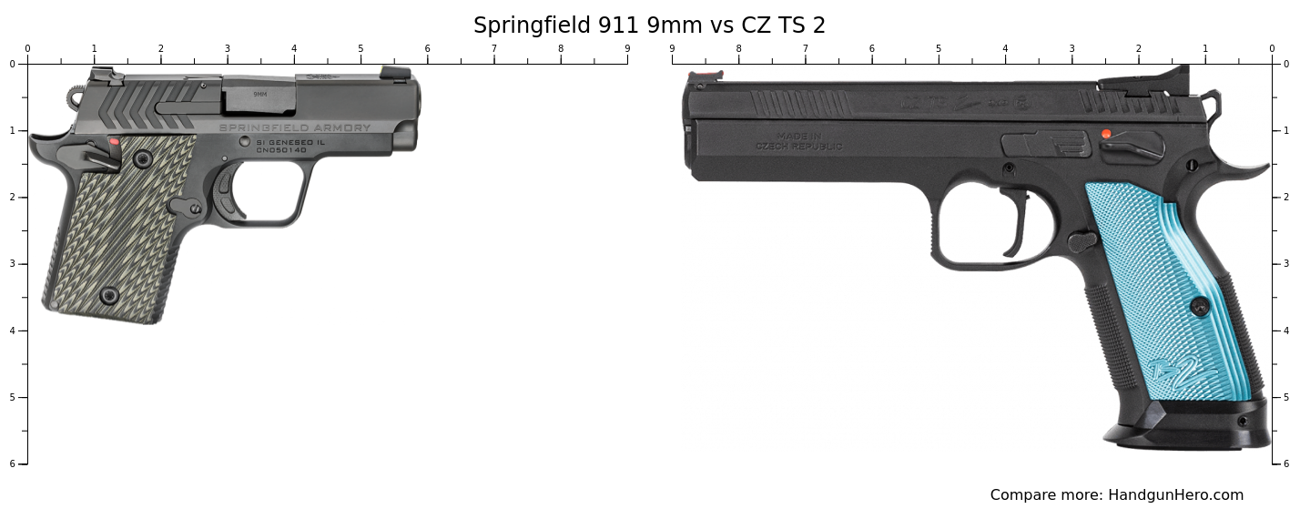 Springfield 911 9mm vs CZ TS 2 size comparison | Handgun Hero