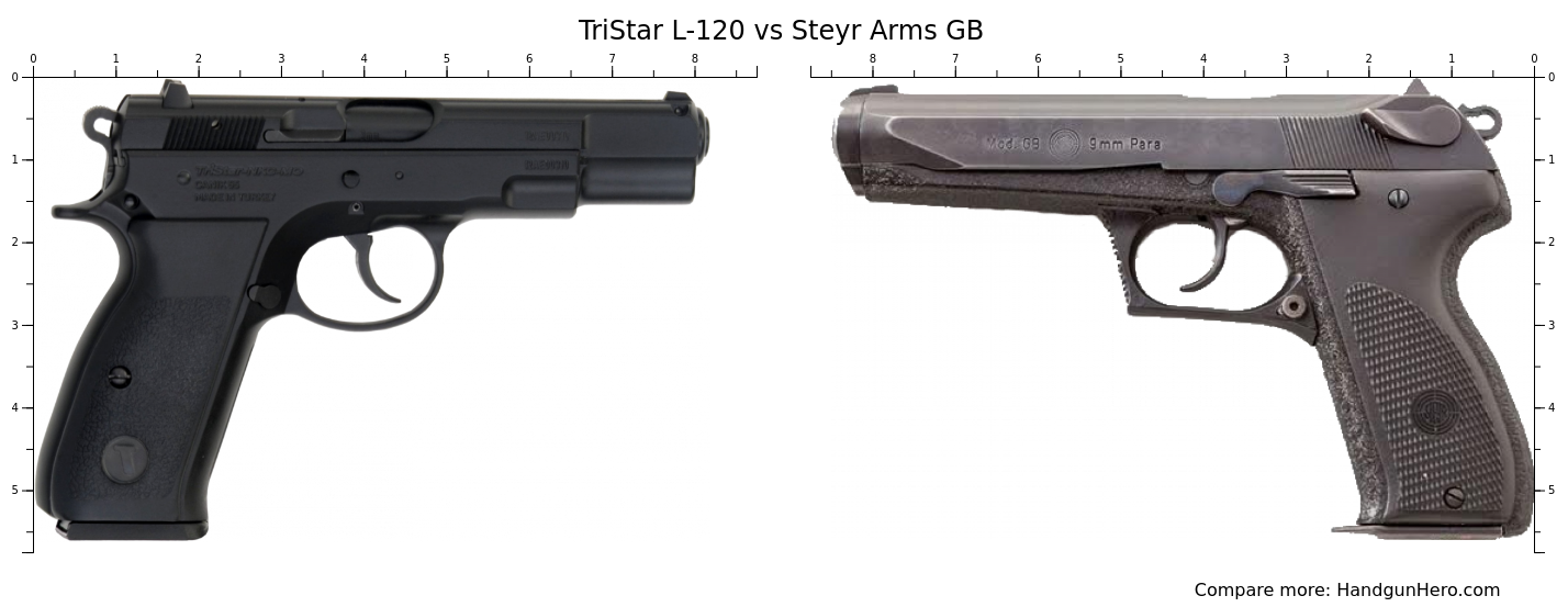 TriStar L-120 vs Steyr Arms GB size comparison | Handgun Hero