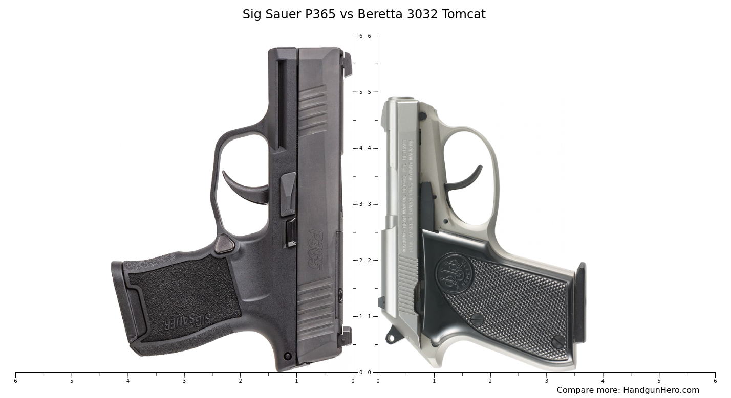 Sig Sauer P365 vs Beretta 3032 Tomcat size comparison | Handgun Hero