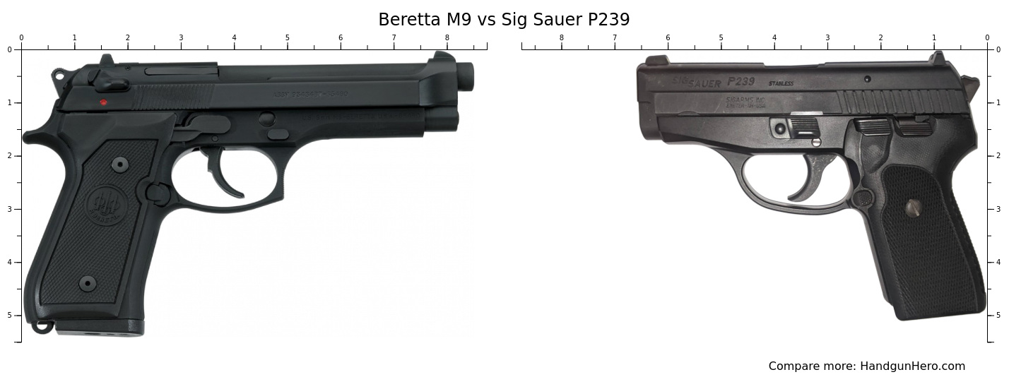 Beretta M9 vs Sig Sauer P239 size comparison | Handgun Hero