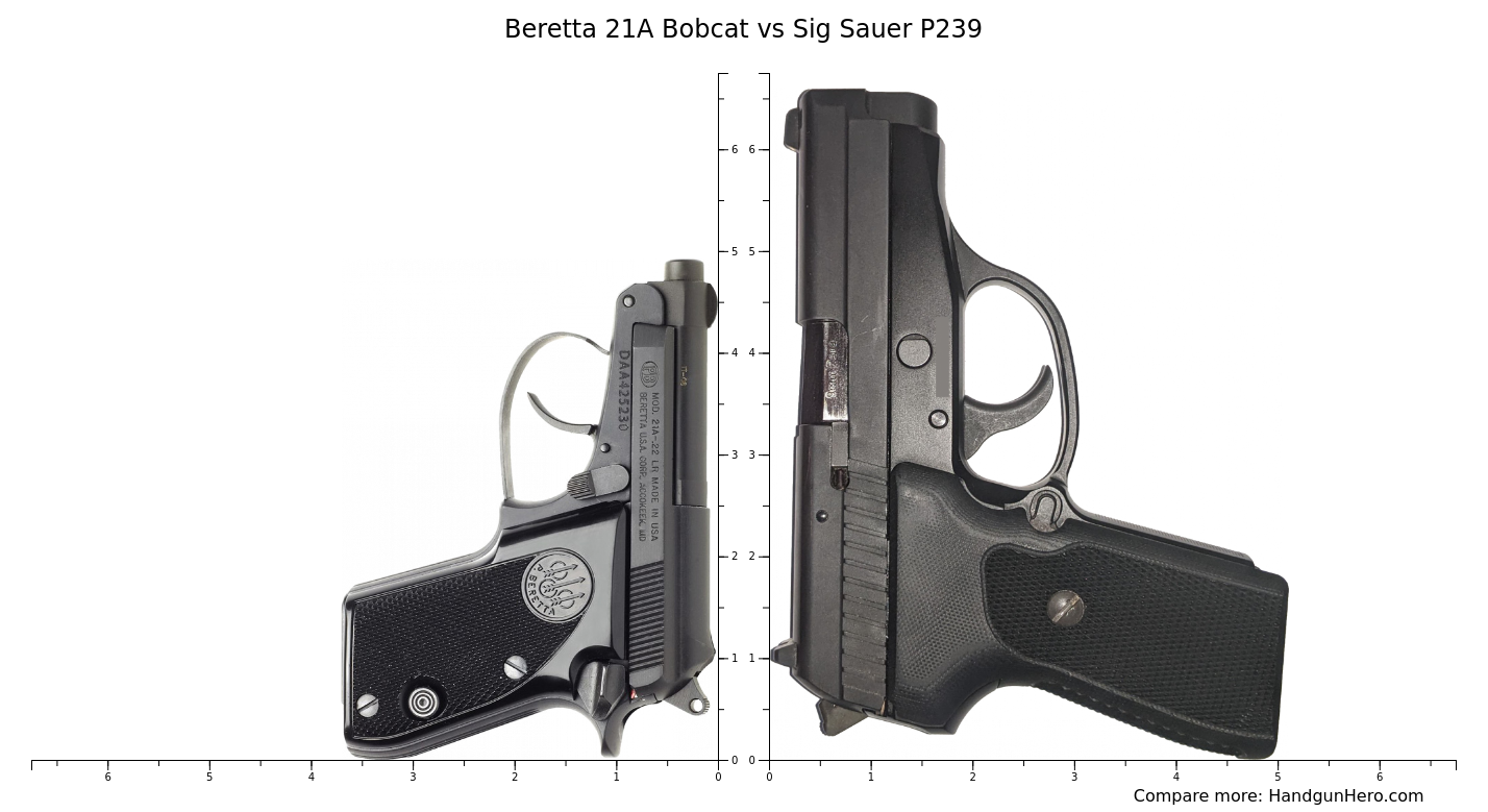Beretta 21A Bobcat vs Sig Sauer P239 size comparison | Handgun Hero