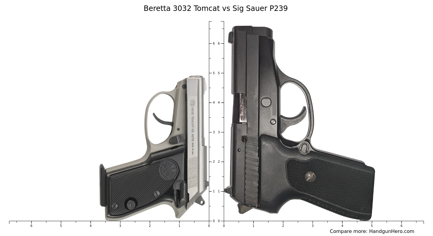 Beretta 3032 Tomcat vs Sig Sauer P239 size comparison | Handgun Hero