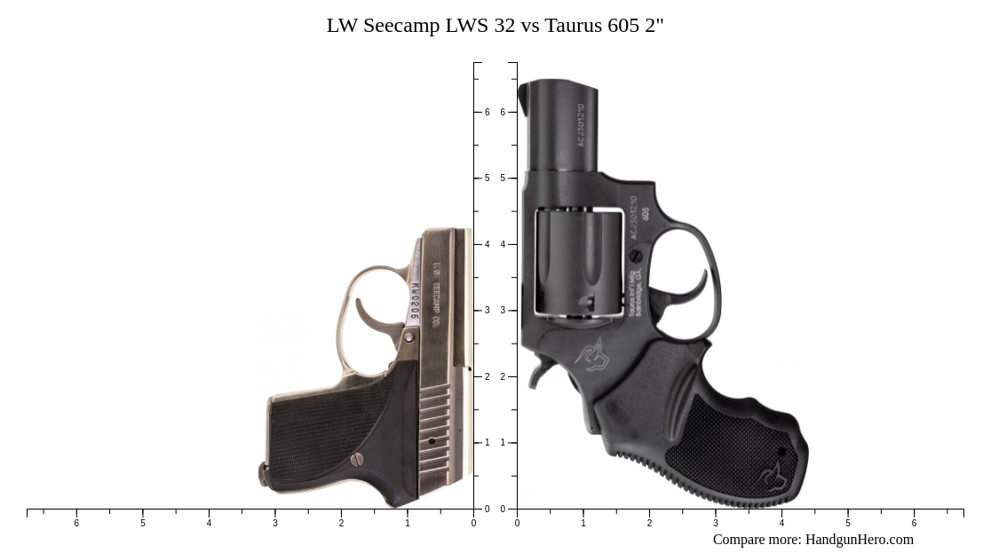 LW Seecamp LWS 32 vs Taurus 605 2" size comparison | Handgun Hero