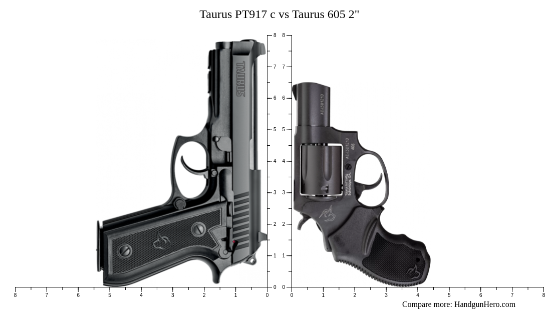 Taurus PT917 c vs Taurus 605 2" size comparison | Handgun Hero