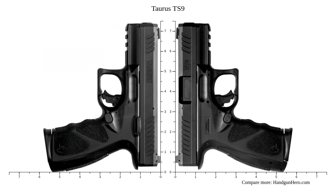 Compare Taurus TS9 size against other handguns | Handgun Hero