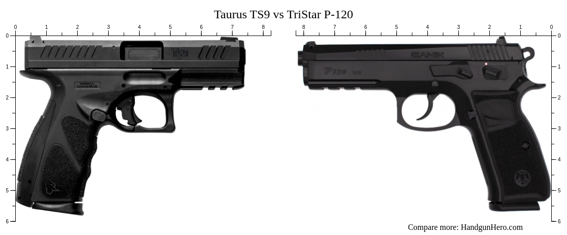 Taurus TS9 vs TriStar P-120 size comparison | Handgun Hero
