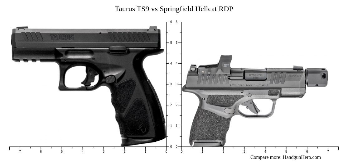 Taurus TS9 vs Springfield Hellcat RDP size comparison | Handgun Hero