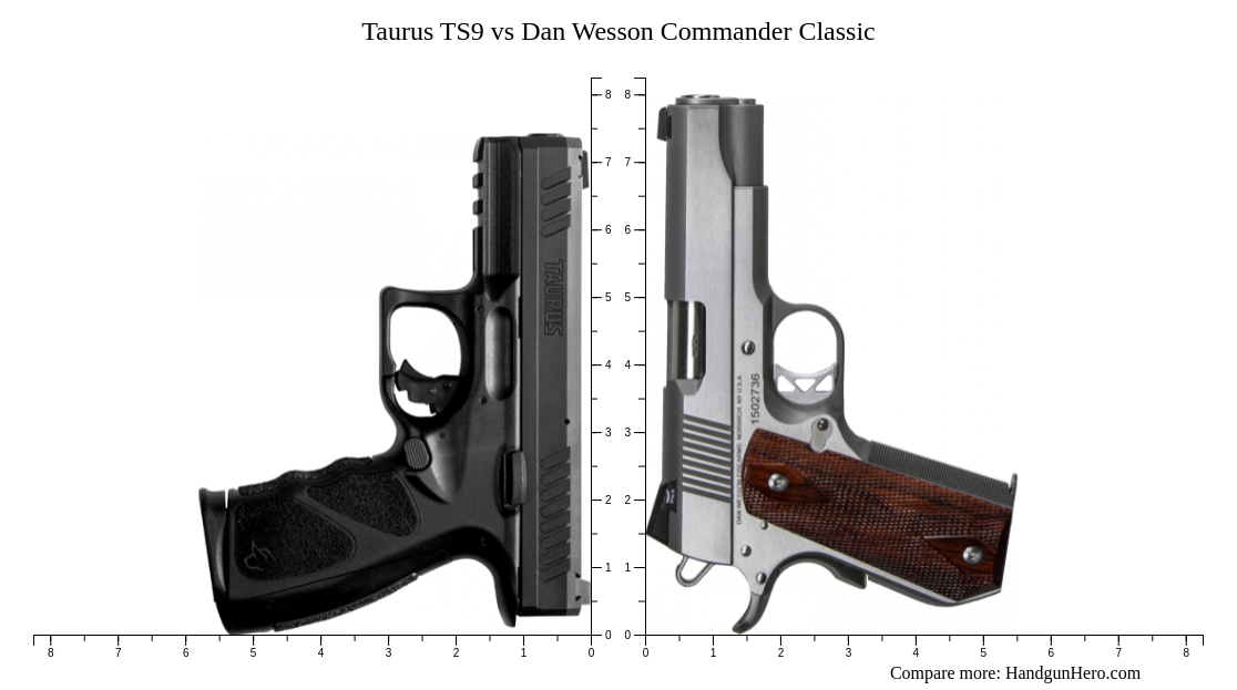 Taurus TS9 vs Dan Wesson Commander Classic size comparison | Handgun Hero