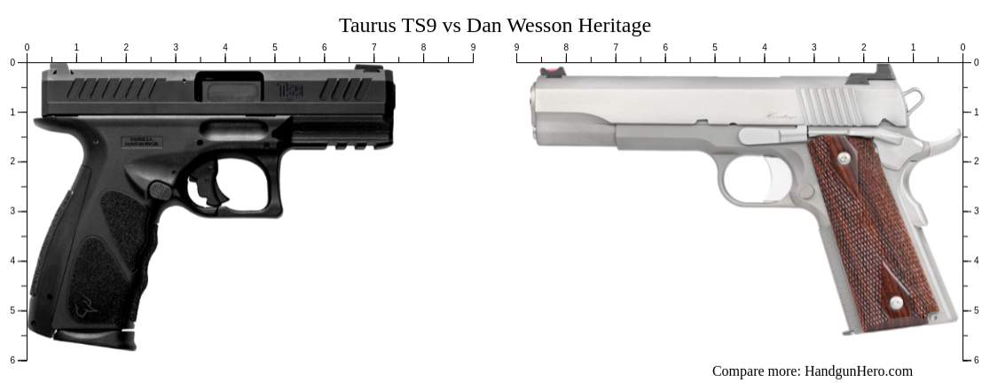 Taurus TS9 vs Dan Wesson Heritage size comparison | Handgun Hero