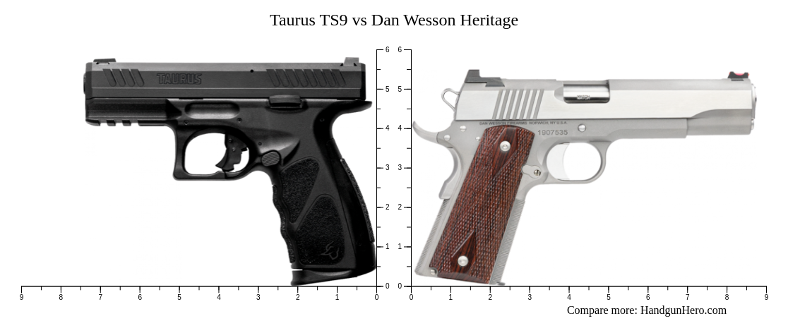 Taurus TS9 vs Dan Wesson Heritage size comparison | Handgun Hero