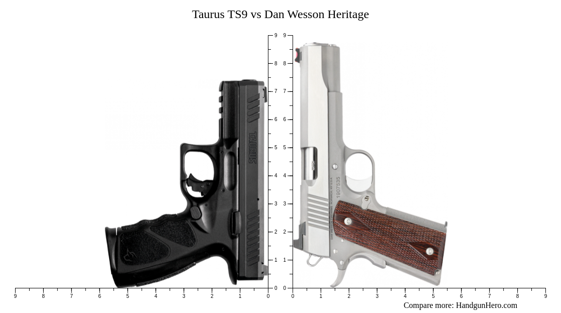 Taurus TS9 vs Dan Wesson Heritage size comparison | Handgun Hero