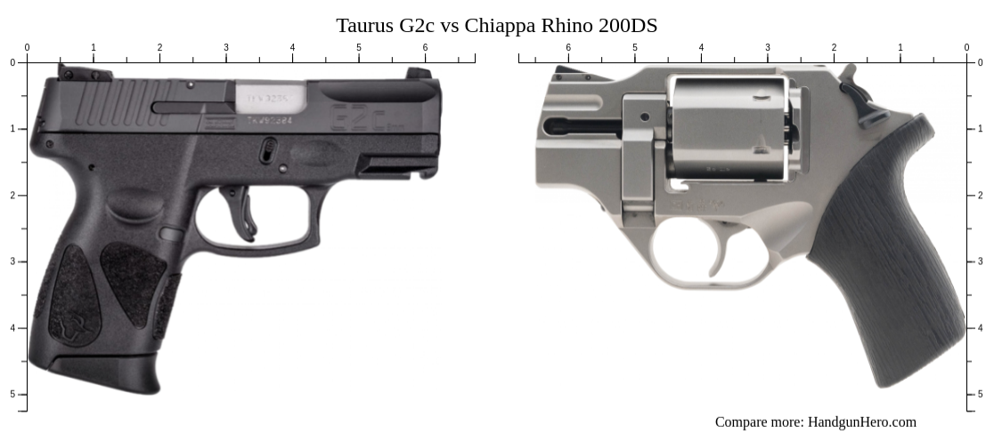 Taurus G2c vs Chiappa Rhino 200DS size comparison | Handgun Hero