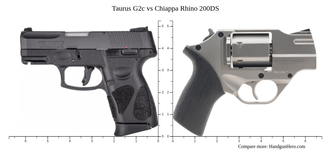 Taurus G2c vs Chiappa Rhino 200DS size comparison | Handgun Hero