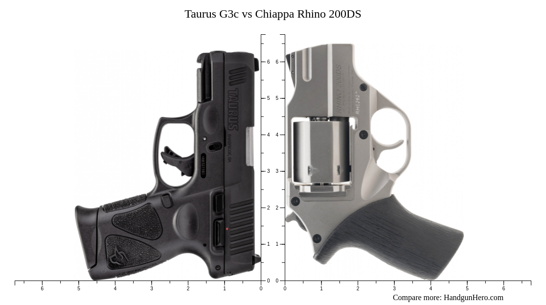 Taurus G3c vs Chiappa Rhino 200DS size comparison | Handgun Hero