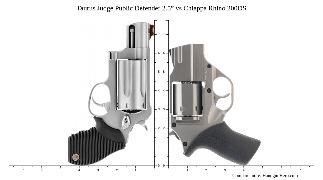 Taurus Judge Public Defender 2.5” vs Chiappa Rhino 200DS size ...