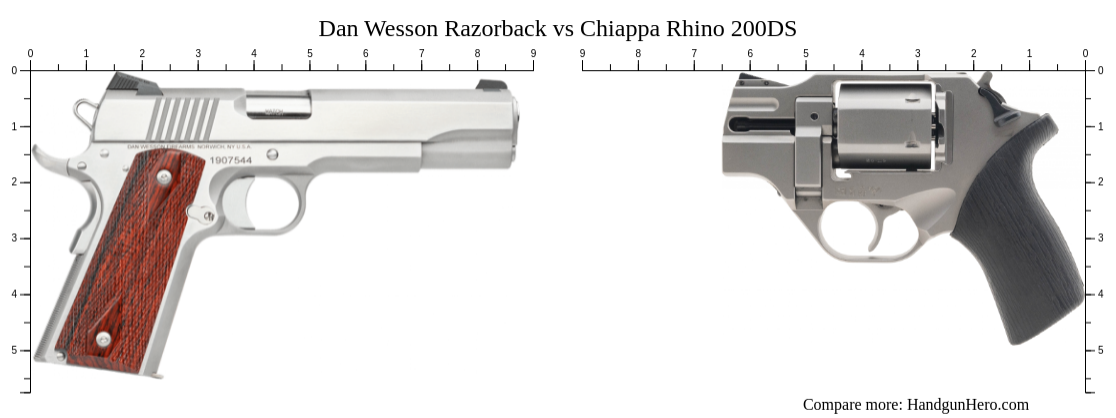 Dan Wesson Razorback vs Chiappa Rhino 200DS size comparison | Handgun Hero