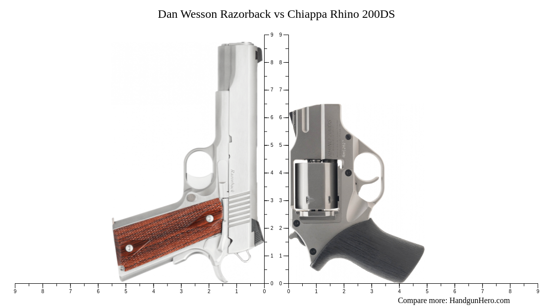 Dan Wesson Razorback vs Chiappa Rhino 200DS size comparison | Handgun Hero