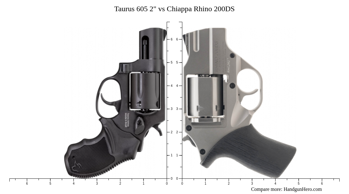 Taurus 605 2" vs Chiappa Rhino 200DS size comparison | Handgun Hero