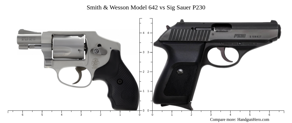 Smith & Wesson Model 642 vs Sig Sauer P230 size comparison | Handgun Hero