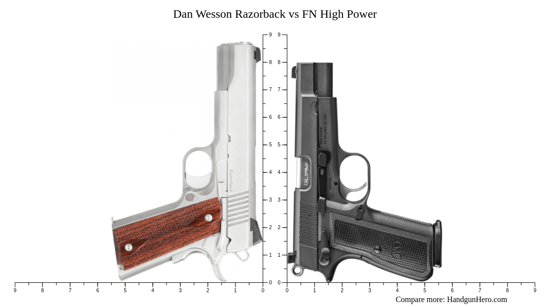 Dan Wesson Razorback vs FN High Power size comparison | Handgun Hero