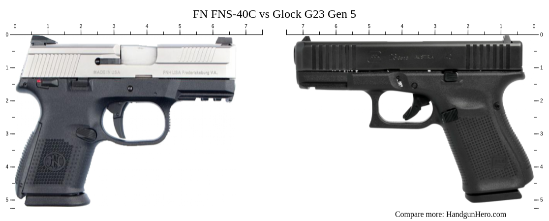 FN FNS-40C vs Glock G23 Gen 5 size comparison | Handgun Hero