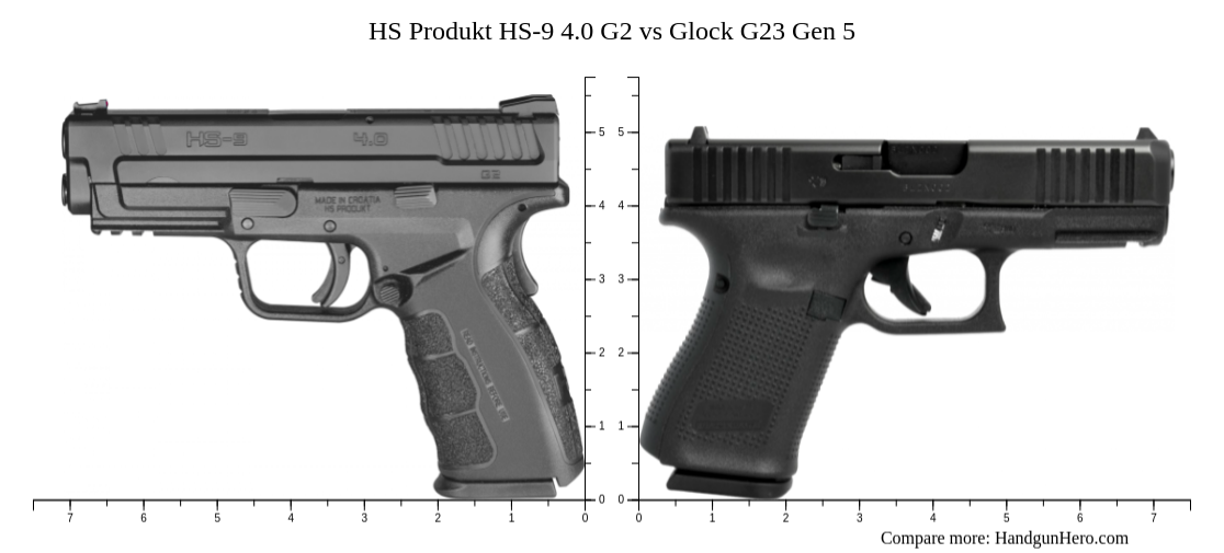 HS Produkt HS-9 4.0 G2 vs Glock G23 Gen 5 size comparison | Handgun Hero
