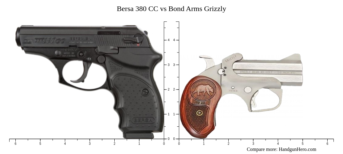 Bersa 380 CC vs Bond Arms Grizzly size comparison | Handgun Hero