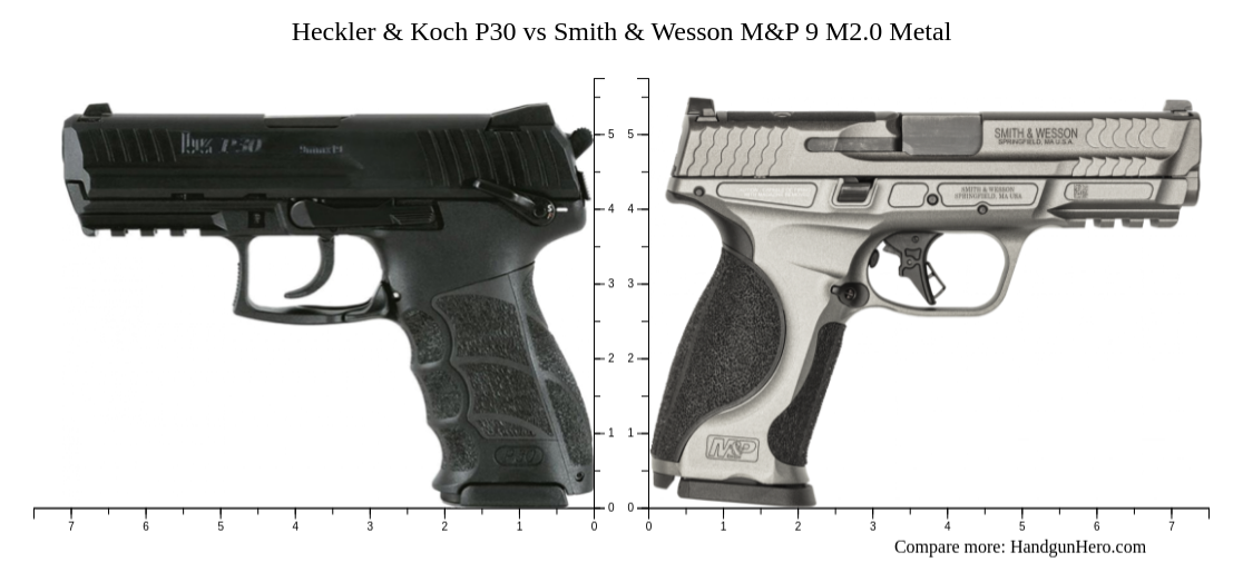 Heckler & Koch P30 vs Smith & Wesson M&P 9 M2.0 Metal size comparison | Handgun Hero