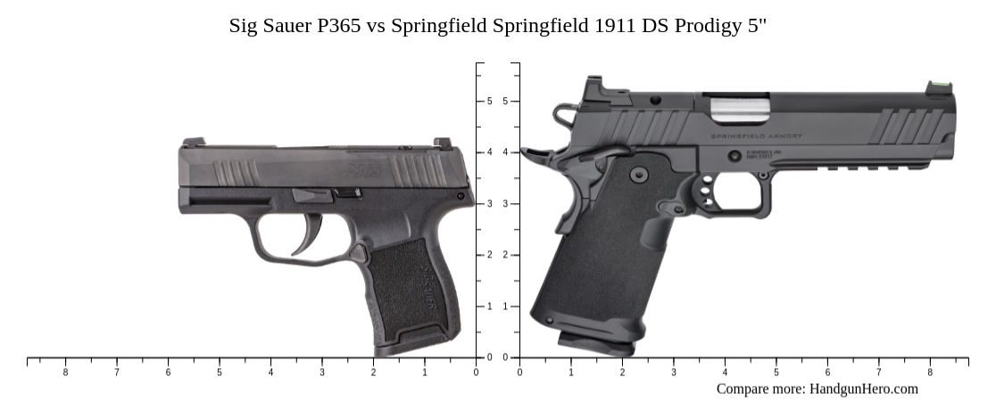 Sig Sauer P365 vs Springfield Springfield 1911 DS Prodigy 5" size ...