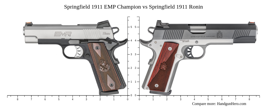 Springfield 1911 EMP Champion vs Springfield 1911 Ronin size comparison | Handgun Hero