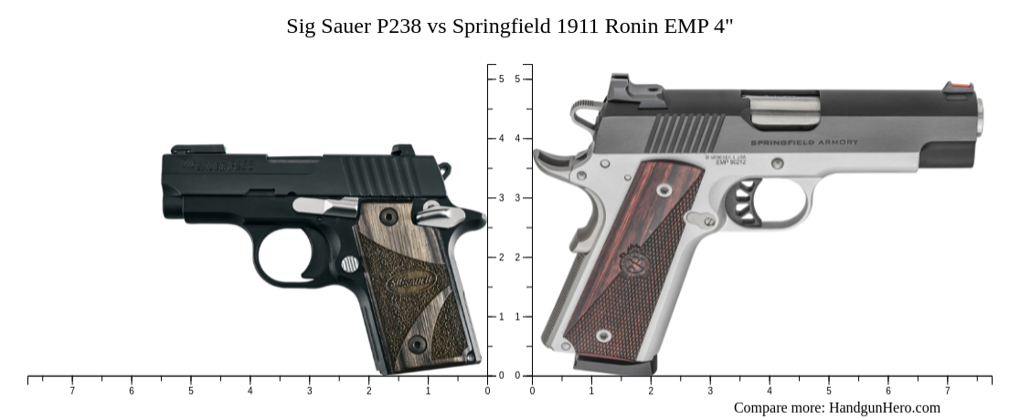 Sig Sauer P238 vs Springfield 1911 Ronin EMP 4" size comparison ...