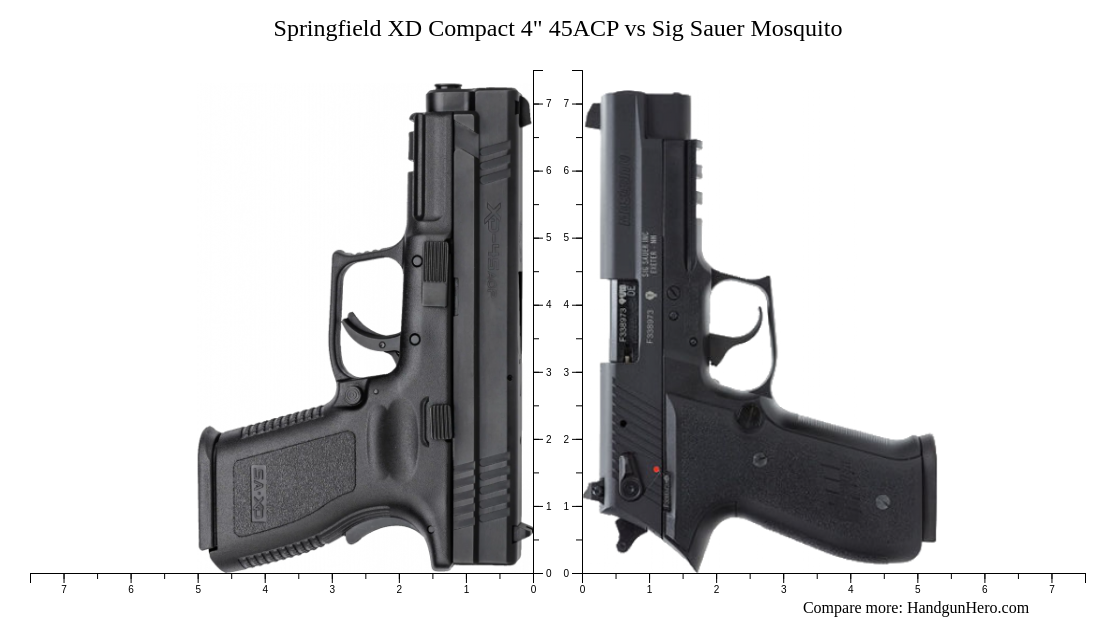 Springfield XD Compact 4" 45ACP vs Sig Sauer Mosquito size comparison ...