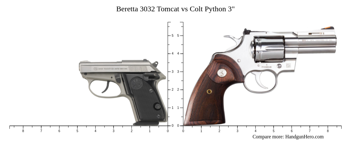 Beretta 3032 Tomcat vs Colt Python 3" size comparison | Handgun Hero