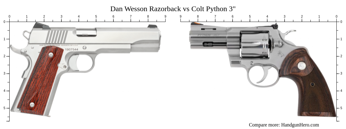 Dan Wesson Razorback vs Colt Python 3" size comparison | Handgun Hero