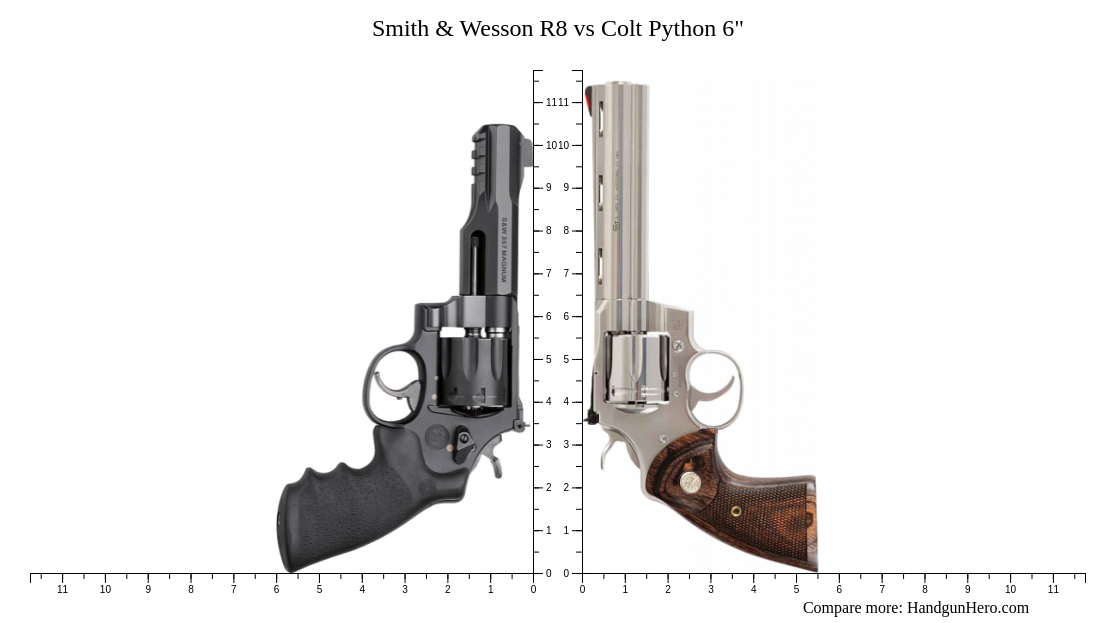 Smith & Wesson R8 vs Colt Python 6" size comparison | Handgun Hero